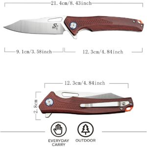 Sitivien ST219 Folding Knife, 9Cr18Mov Steel Dalbergia Handle Outdoor EDC Tool Knife for Outdoor Camping,Hunting