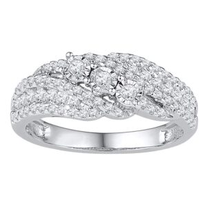 the diamond deal 10kt white gold womens round diamond 3-stone band ring 1/2 cttw