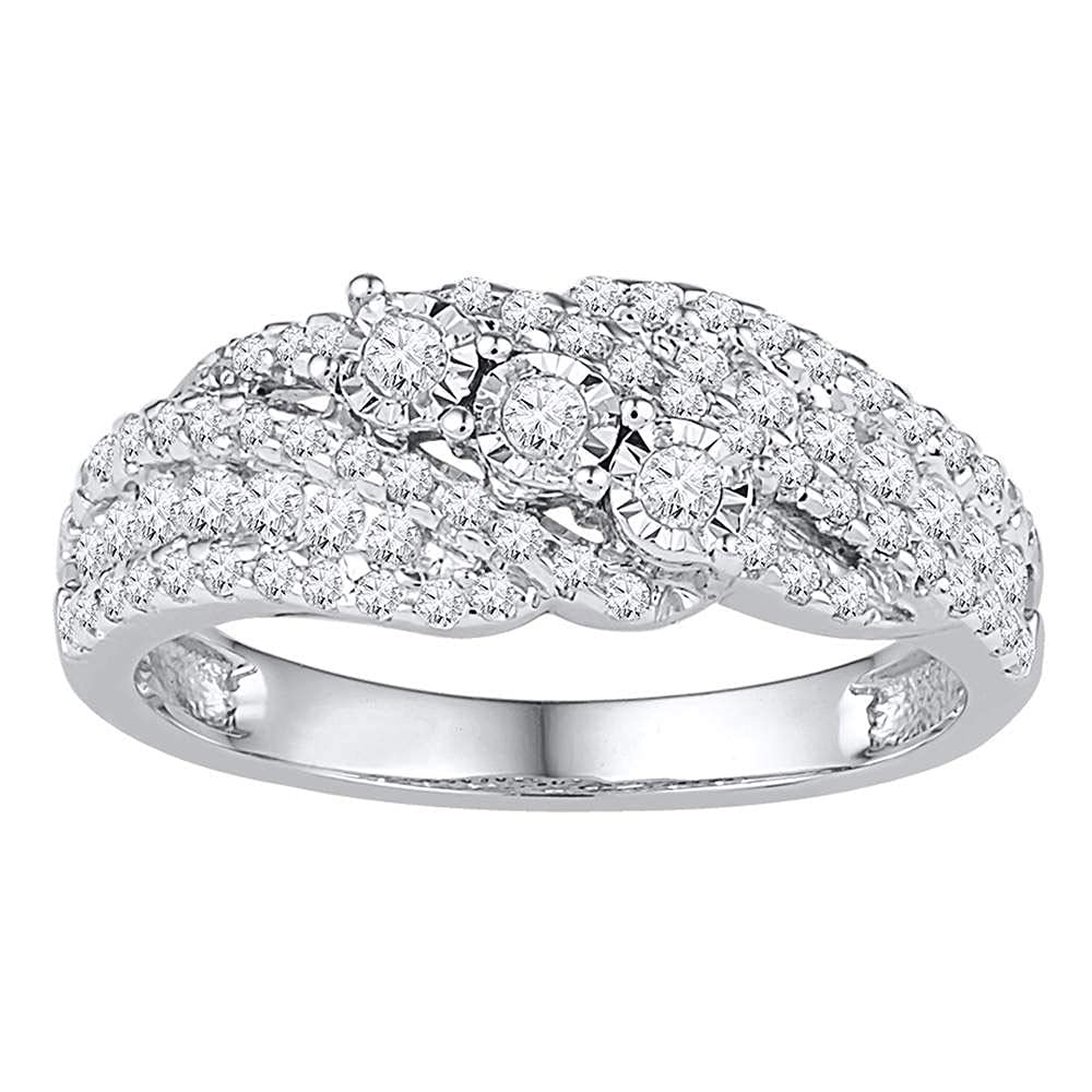 The Diamond Deal 10kt White Gold Womens Round Diamond 3-stone Band Ring 1/2 Cttw