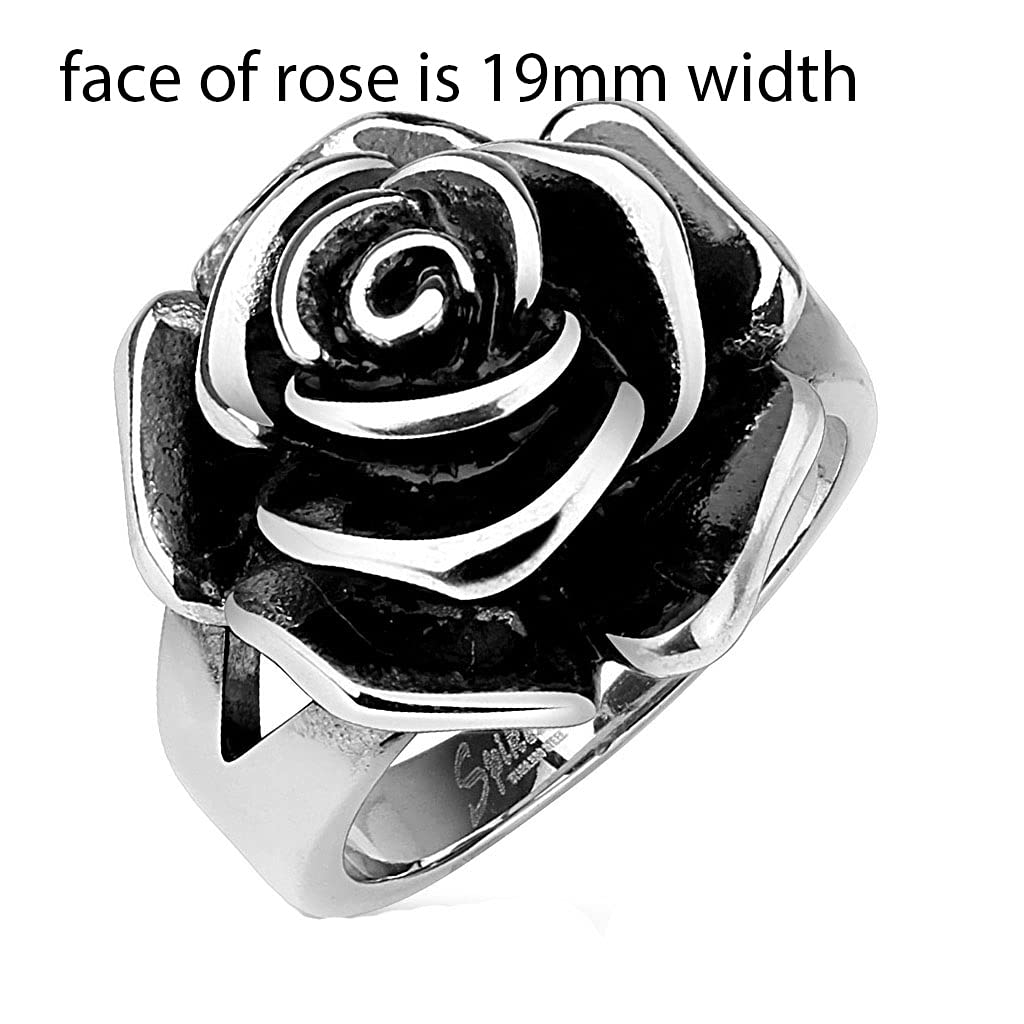 blue palm jewelry Full Bloom Single Rose Cast Band Ring Stainless Steel Band Ring R650