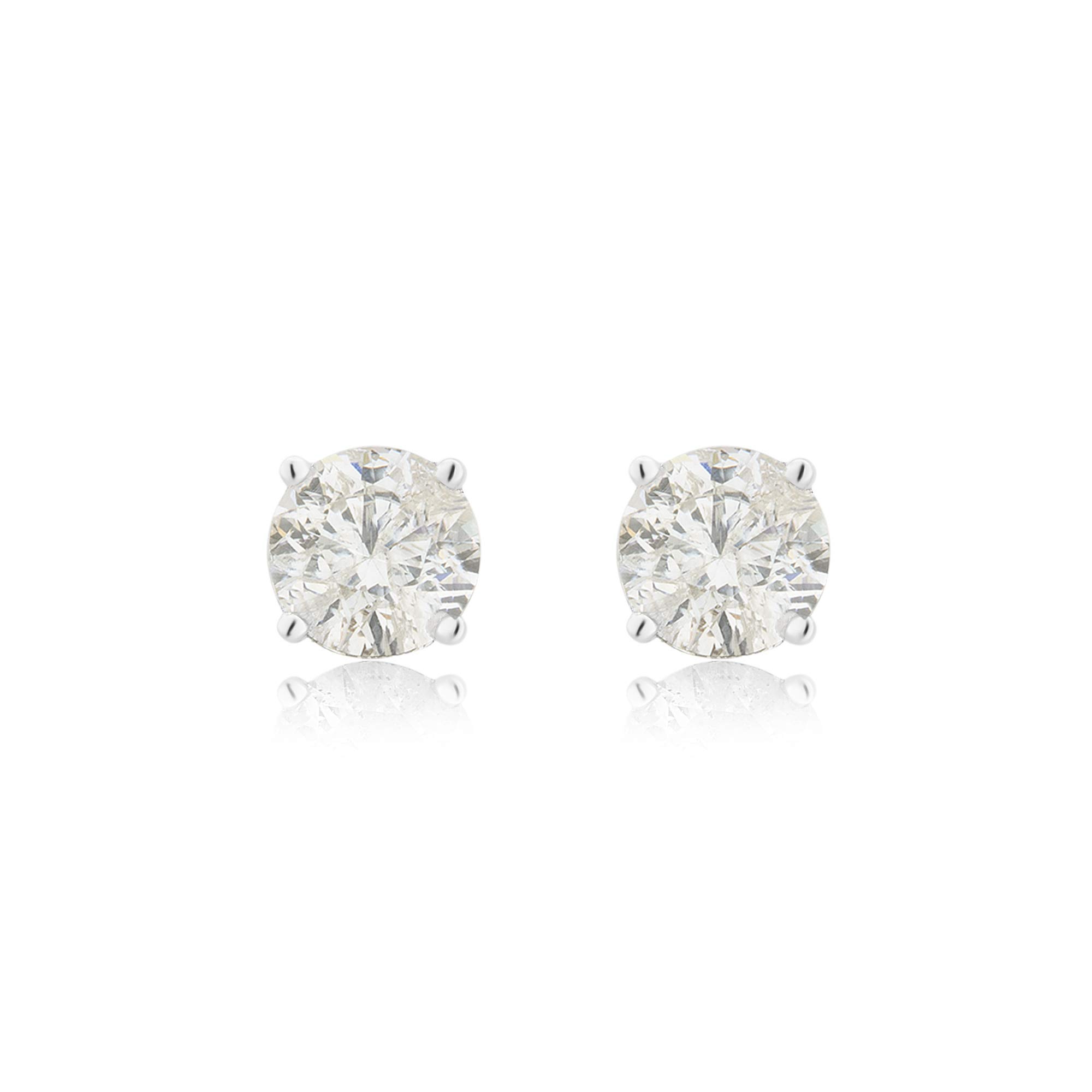 Beyond Brilliance 0.75 Carat Diamond, 14K White Gold Round Cut Solitaire Stud Earrings (I-J, I2-I3) | Natural Diamond Jewelry for Women | Gift Box Included