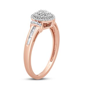 Jewelili Rose Gold Over Sterling Silver 1/4 Cttw Natural White Baguette and Round Diamond Engagement Ring, Size 7