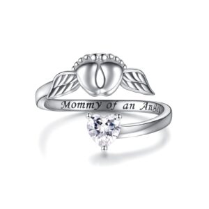 miscarriage ring mommy of an angel necklace bracelet 925 sterling silver pregnancy loss memorial jewelry sympathy gifts for women mom (miscarriage ring)