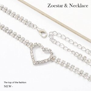 Zoestar Rhinestone Choker Necklace Gorgeous Crystal Necklaces Heart Neck Chain Jewelry for Women