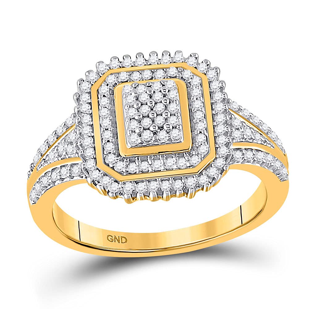 The Diamond Deal 10kt Yellow Gold Womens Round Diamond Rectangle Frame Cluster Ring 1/4 Cttw