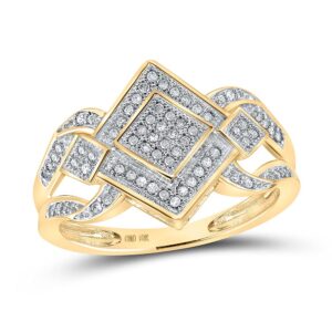 the diamond deal 10kt yellow gold womens round diamond offset square ring 1/5 cttw