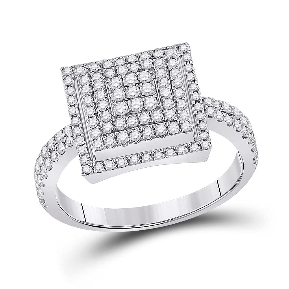 The Diamond Deal 10kt White Gold Womens Round Diamond Square Cluster Ring 1/2 Cttw