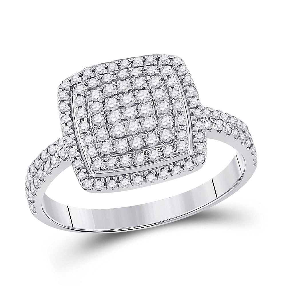 The Diamond Deal 10kt White Gold Womens Round Diamond Square Cluster Ring 5/8 Cttw