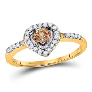 the diamond deal 10kt yellow gold womens round brown diamond heart solitaire ring 1/2 cttw