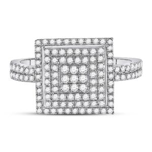 The Diamond Deal 10kt White Gold Womens Round Diamond Square Cluster Ring 1/2 Cttw