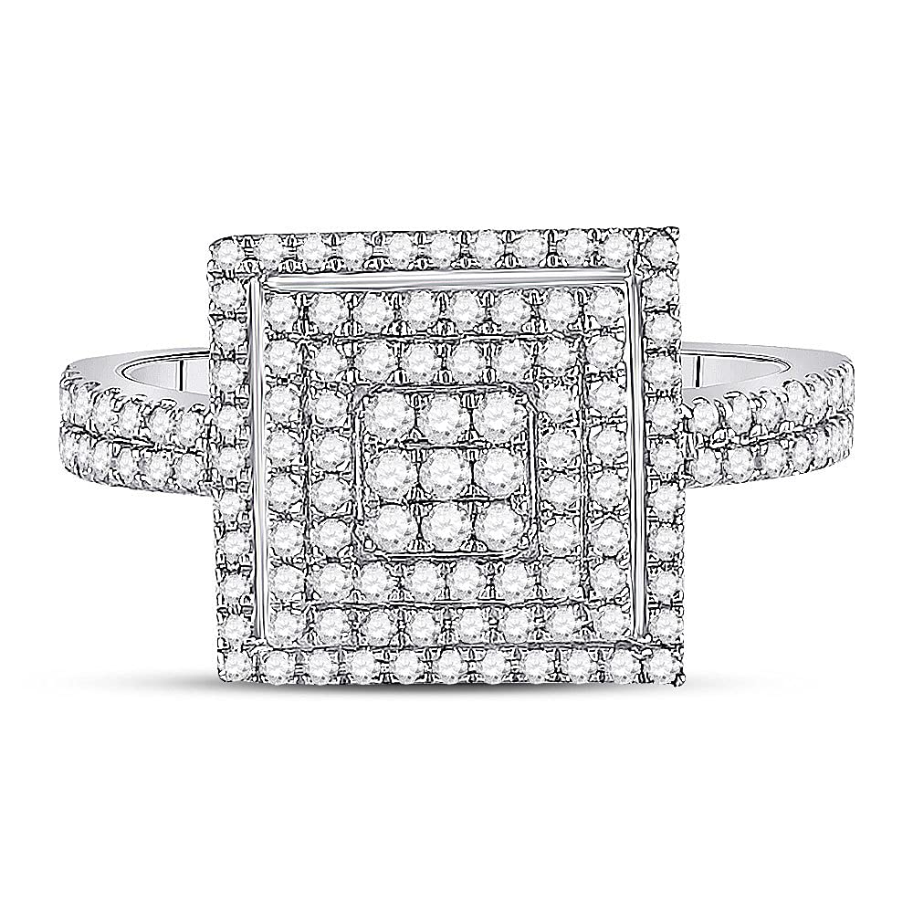 The Diamond Deal 10kt White Gold Womens Round Diamond Square Cluster Ring 1/2 Cttw