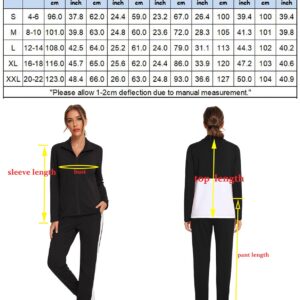 HALCYEEN Womens 2 Piece Tracksuits Set Casual Travel Comfy Zipper with Pockets Sweatshirt and Jogger Pants Black L