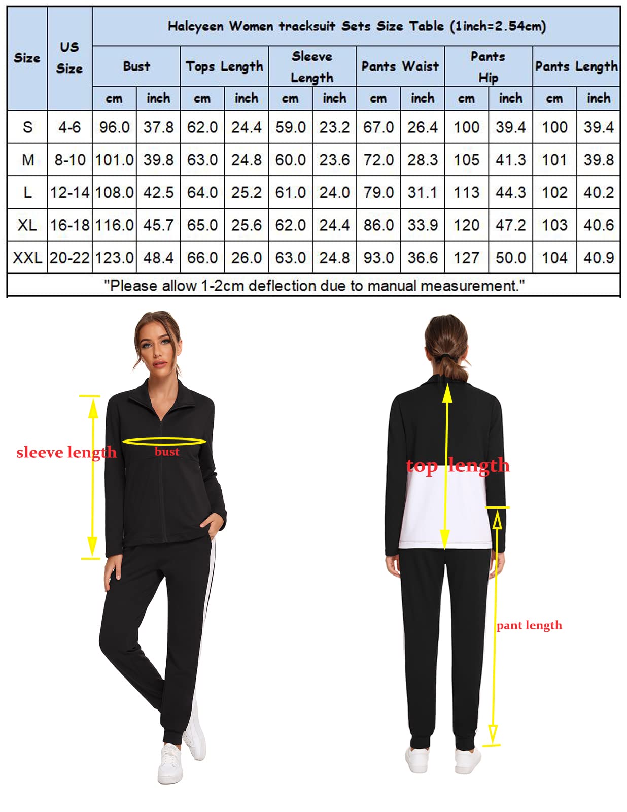 HALCYEEN Womens 2 Piece Tracksuits Set Casual Travel Comfy Zipper with Pockets Sweatshirt and Jogger Pants Black L