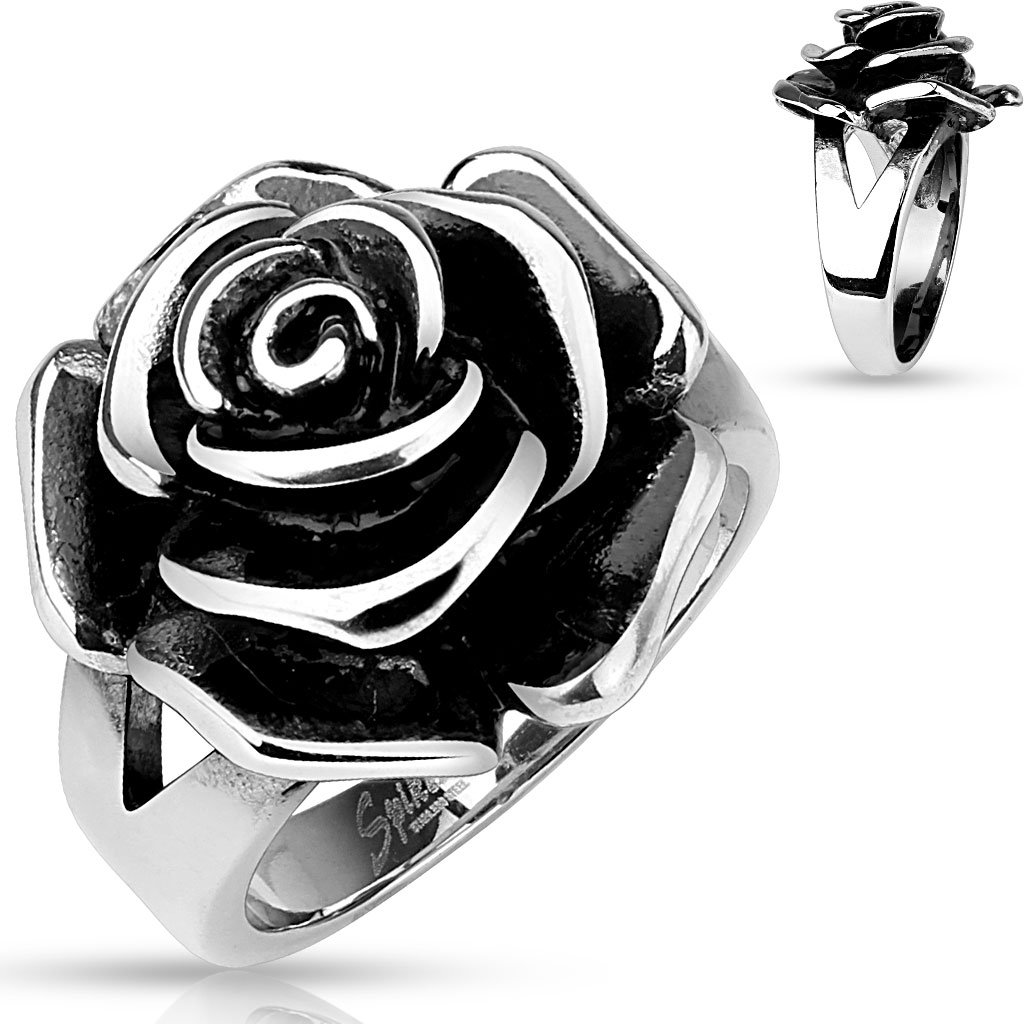 blue palm jewelry Full Bloom Single Rose Cast Band Ring Stainless Steel Band Ring R650