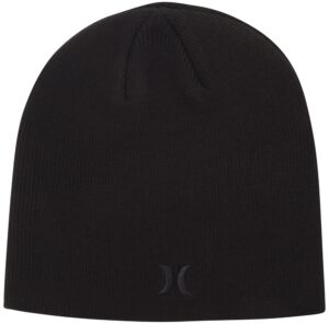 hurley men's icon staples beanie - lightweight classic loose knitted hat for men, black/black