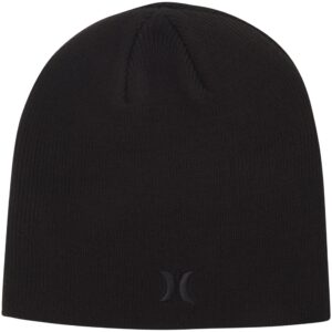 Hurley Men's Icon Staples Beanie - Lightweight Classic Loose Knitted Hat for Men, Black/Black