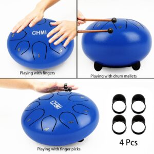 Rain Drum for Outside，Steel Tongue Drum，8 Notes 6 inches Rain Music Maker Outside with Bag, Hand Pan Drums with Music Book and Mallets, D Key Tongue Drum (Blue)