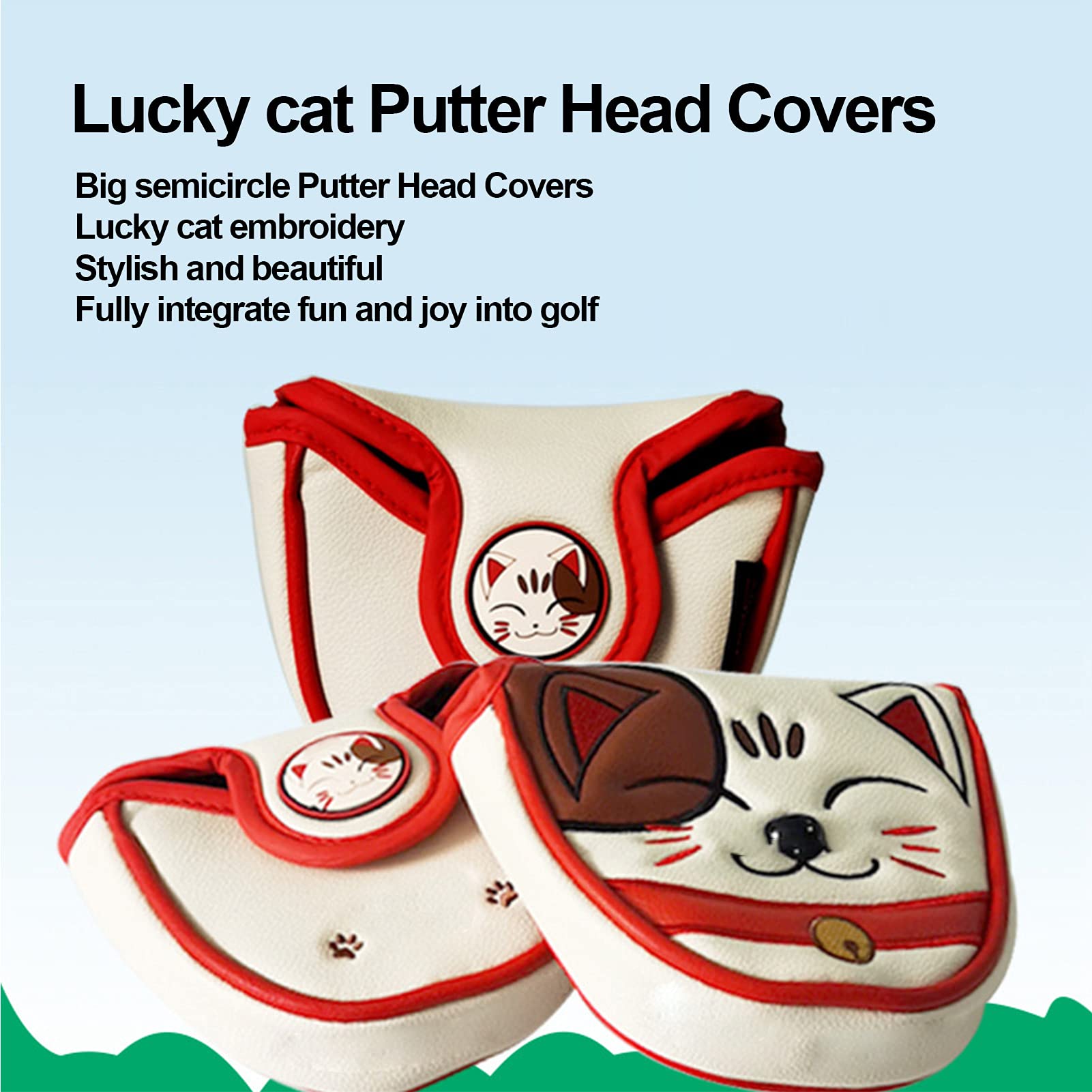 Golf Club Head Covers Putter Cover Mallet Putter Cover Golf Center Shaft Headcover Guard Protector of Lucky Cat Waterproof