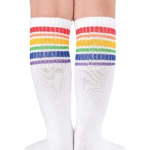 Cosy Encounter Kids Toddler Stripes Knee High Socks Cotton Sports Soccer Uniform Tube Stockings for Boys Girls 1 Pair White Rainbow One Size (WDCEAS4190S101PSN)