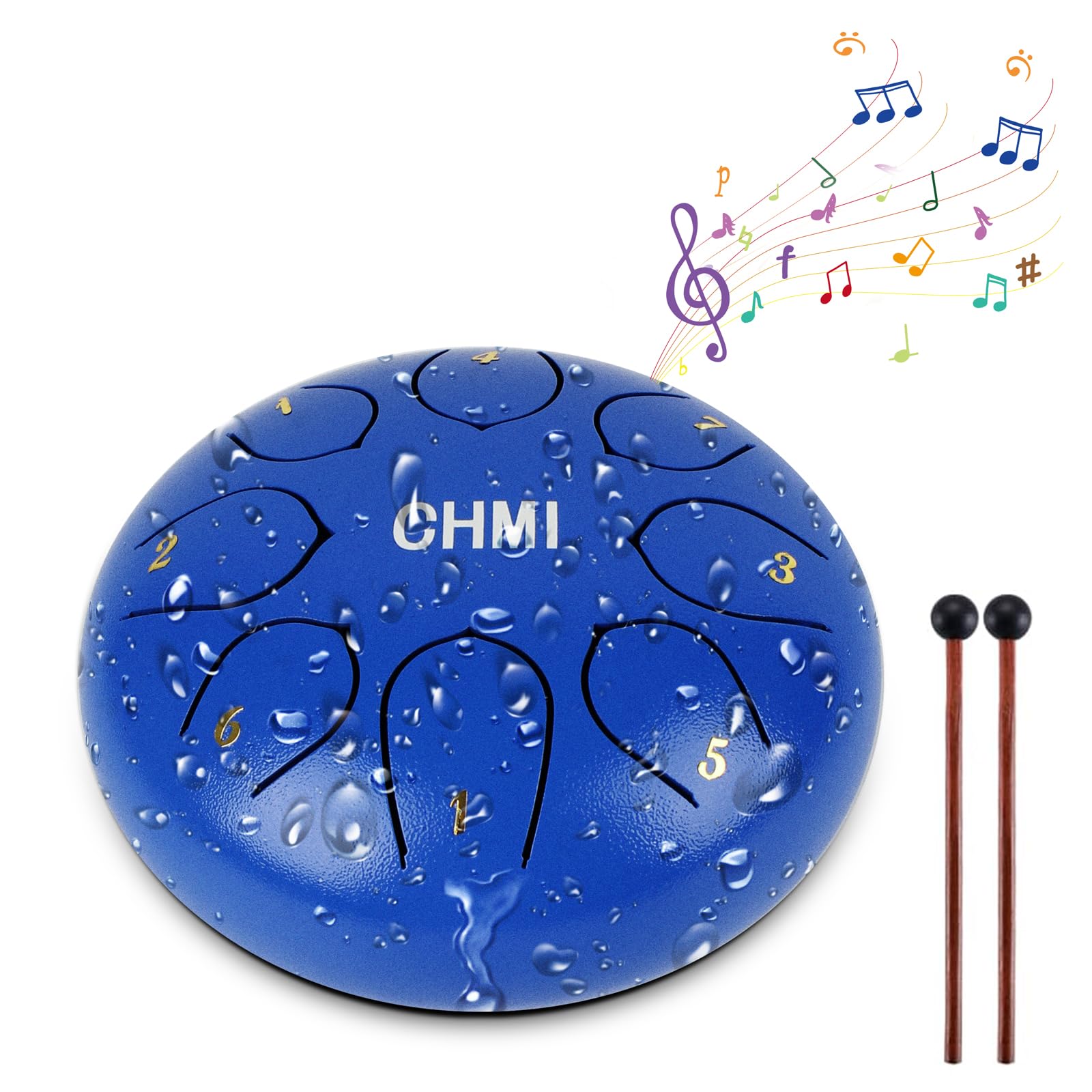 Rain Drum for Outside，Steel Tongue Drum，8 Notes 6 inches Rain Music Maker Outside with Bag, Hand Pan Drums with Music Book and Mallets, D Key Tongue Drum (Blue)