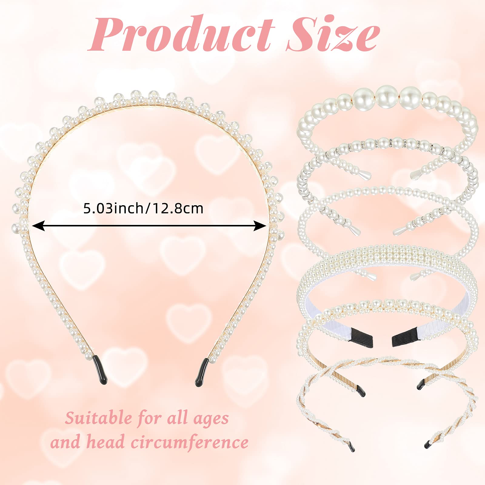 Geosar 6 Pieces Pearl Headband Girls White Bling Faux Pearl Rhinestones Hairband Bridal Headband Wedding Hair Accessories for Women Girls Bridal Bridesmaid