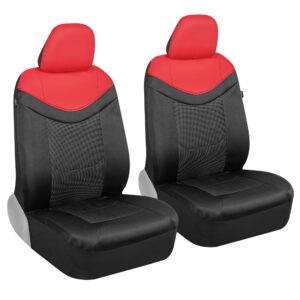 motor trend premium luxesport red car seat covers for front seats, 2 pack – automotive seat protectors with comfortable mesh back & faux leather headrest, interior covers for car truck van suv