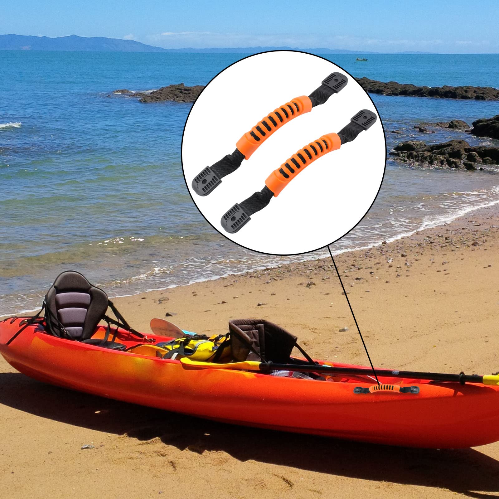 Jiozermi 2 Pcs Kayak Carry Handles, Kayak Accessories, Side Mount Carry Replacement Handles with Plastic Buckle for Kayak Paddle, Tandem Kayak, Canoe Boat & Lifetime Kayaks (Orange)