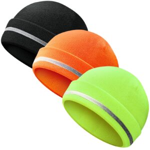 reflective knit hat safety beanies adult high visibility beanie neon winter knit caps with reflective stripe (black, orange, fluorescent yellow)