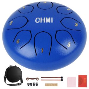 rain drum for outside，steel tongue drum，8 notes 6 inches rain music maker outside with bag, hand pan drums with music book and mallets, d key tongue drum (blue)