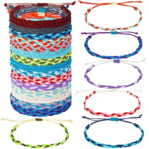 hicarer 30 pieces friendship bracelets wave handmade woven braided bracelet waterproof rope bracelet surfer adjustable bohemian wrist cord for women men jewelry party accessories (classic style)