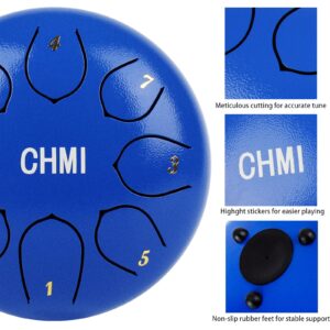 Rain Drum for Outside，Steel Tongue Drum，8 Notes 6 inches Rain Music Maker Outside with Bag, Hand Pan Drums with Music Book and Mallets, D Key Tongue Drum (Blue)