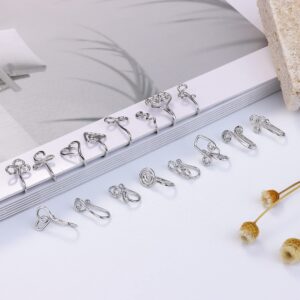 VALDEAS 16 Pcs African Nose Cuff Non Pierced Faux Nose Rings for Women Clip on Nose Cuffs Silver