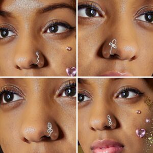 VALDEAS 16 Pcs African Nose Cuff Non Pierced Faux Nose Rings for Women Clip on Nose Cuffs Silver