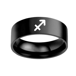 OAKKY Men's Women's Stainless Steel 8mm 12 Constellation Signet Ring Band Black Sagittarius Size 7