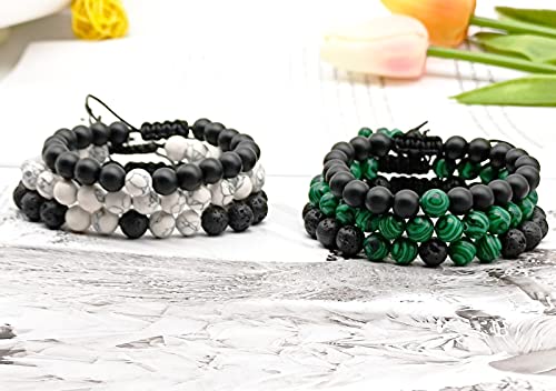 SONNYX 12PCS Beaded Bracelet for Men Women 8mm Adjustable Lava Rock Stone Bracelet Essential Oil Anxiety Aromatherapy Bracelets Jewelry Gifts(Adjustable)