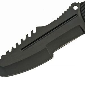 Szco Supplies 8.5” Black Finished Full tang Fixed Blade Saw Back Tracker Survivor Knife With Sheath