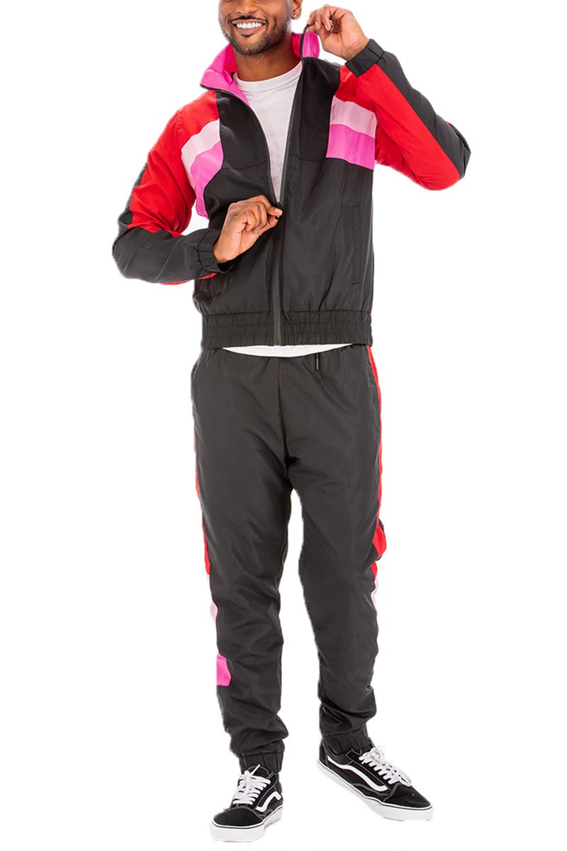 WEIV GEAR Men’s Tracksuit Set – 2 Piece Outfit Casual Active Full Zip Up Windbreaker Jacket and Drawstring Joggers Sweatpants SET509/709 RED L