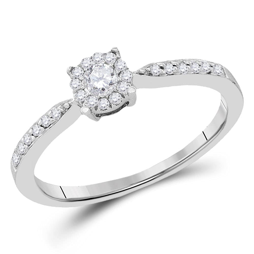 The Diamond Deal 10kt White Gold Round Diamond Solitaire Bridal Wedding Engagement Ring 1/4 Cttw