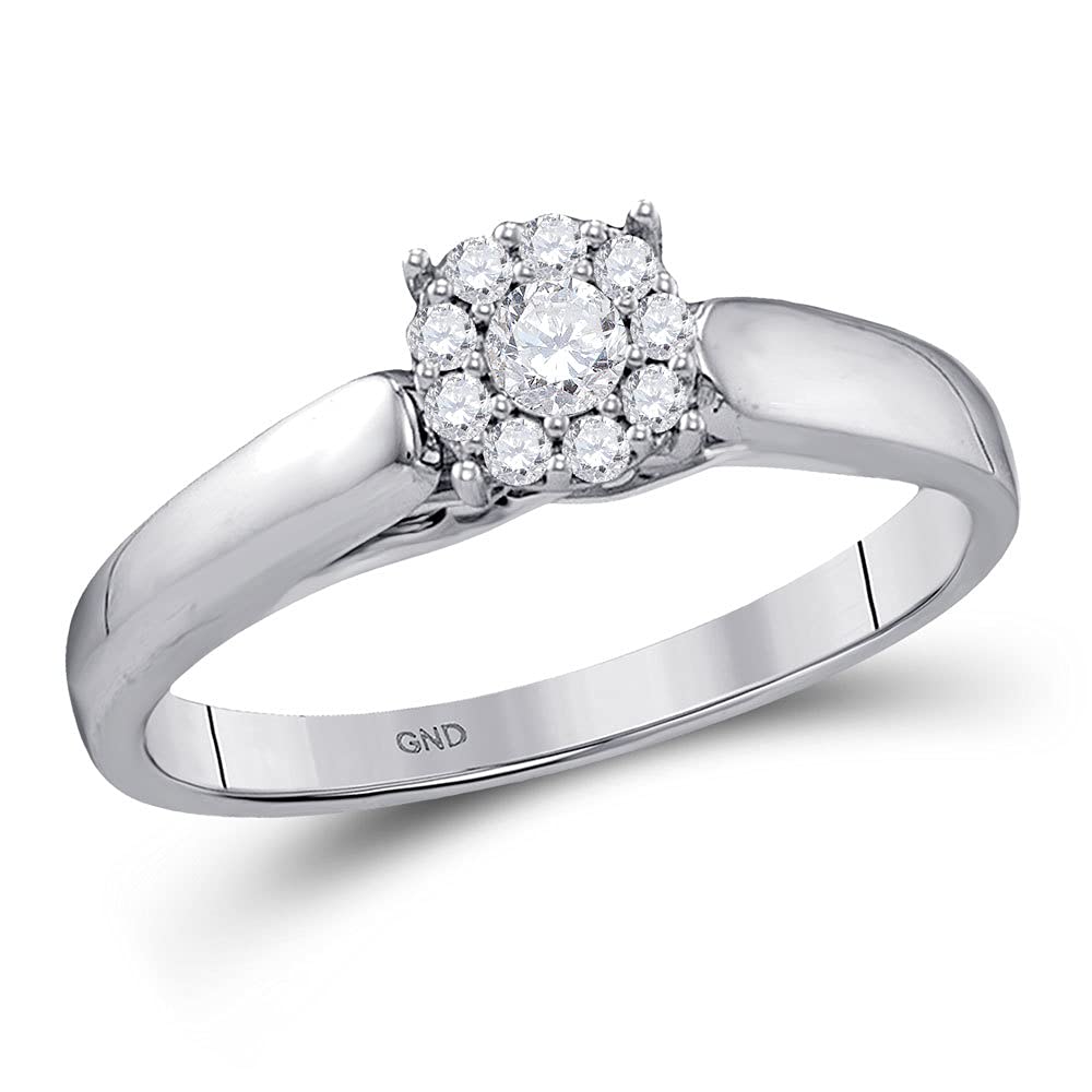 The Diamond Deal 10kt White Gold Round Diamond Solitaire Bridal Wedding Engagement Ring 1/5 Cttw