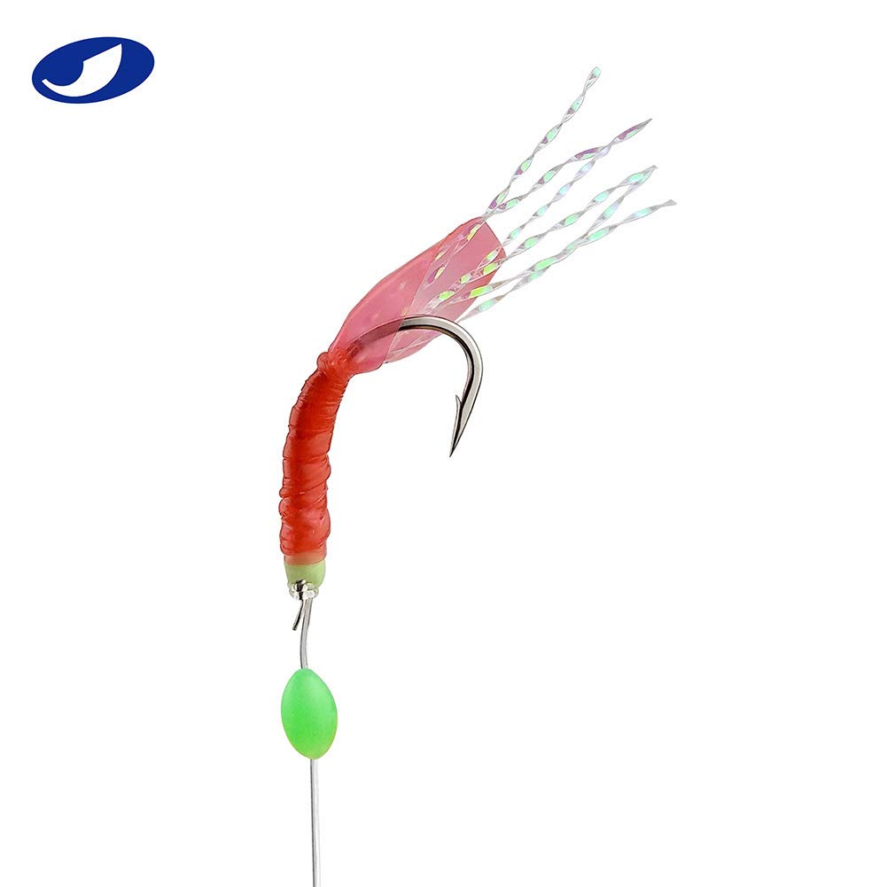 OCEAN CAT 6 Hooks/Set Fishing Rigs Red Rubber Rainbow Silk Fishing lure with Carbon Steel String Hooks Glow Beads Fishing Baits Tackle for Saltwater Freshwater Fishing (#10, 10 Packs)