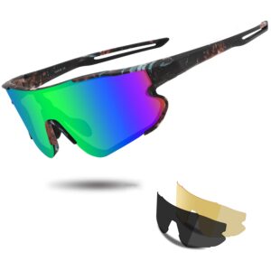 oulaiqi baseball sunglasses for men women with 3 interchange lens watertransfer motorcycle tr90 cycling glasses