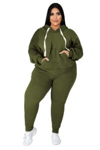 tycorwd women's plus size two piece outfits sweatsuits sets long sleeve loungewear tracksuit sets dark green-3xl