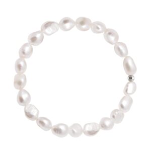 paialco 8-9mm freshwater cultured baroque pearls stretch bracelet 7.0 inches, natural white color