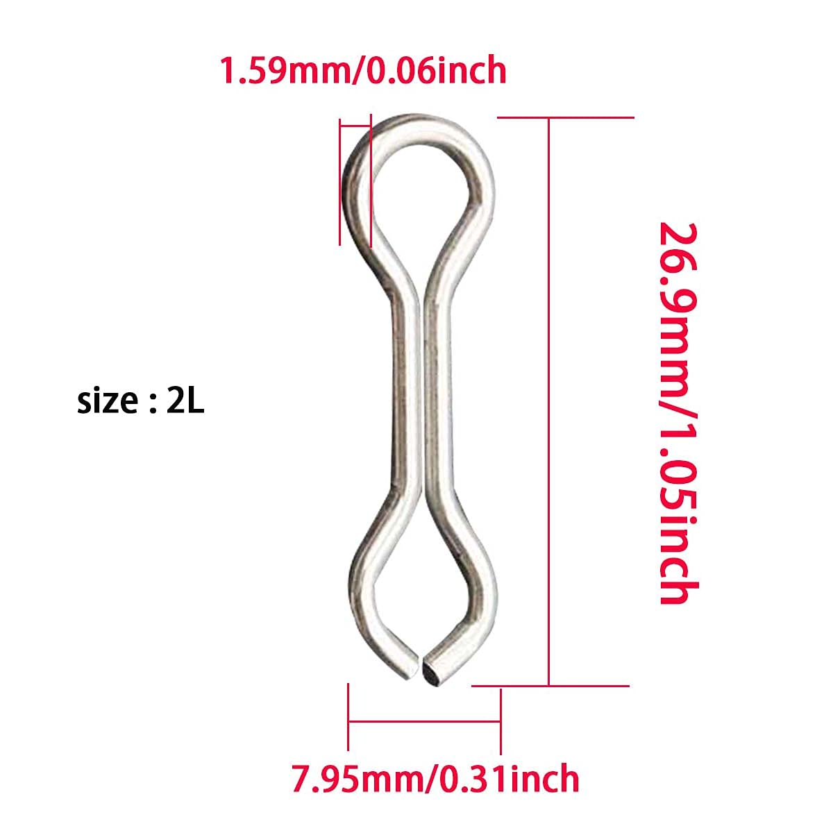 HTHYLURE Fishing Sinker Eyes Eyelets Figure 8 Snap 100pcs/set for Lead Weights Molds Tackle Accessories Long Sinker Eyes-Eyelets Stainless Steel DIY Fishing Lures Eyelets Loops Eyelets Swivels Clip