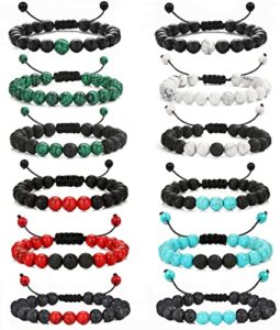 sonnyx 12pcs beaded bracelet for men women 8mm adjustable lava rock stone bracelet essential oil anxiety aromatherapy bracelets jewelry gifts(adjustable)