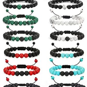 SONNYX 12PCS Beaded Bracelet for Men Women 8mm Adjustable Lava Rock Stone Bracelet Essential Oil Anxiety Aromatherapy Bracelets Jewelry Gifts(Adjustable)