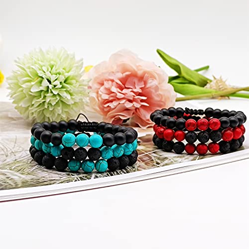 SONNYX 12PCS Beaded Bracelet for Men Women 8mm Adjustable Lava Rock Stone Bracelet Essential Oil Anxiety Aromatherapy Bracelets Jewelry Gifts(Adjustable)