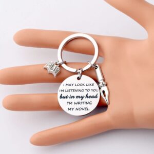 Novel Writer Keychain Writer Themed Gift Novelist Author Gift Gift for Writer Author Novelist (head WRITING MY NOVEL)