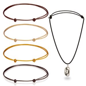 5 pieces leather necklace cord choker with clasp sturdy double knotted cord necklace adjustable rope chain minimalist jewelry for women men