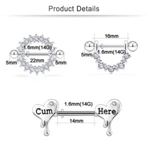 Cisyozi 14G Nipple Piercing Jewelry Nipple Rings Chain for Women 14 Gauge Silver Stainless Surgical Steel Hyapoallergenic Nipple Shield Nipplering Ring Nipple Barbell Bar Piercings Jewelry Women 14mm